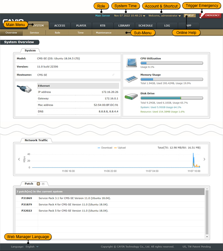 CAYIN CMS User Manuals - Introduction to User Interface